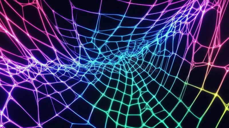 Colorful Neon Web-like Grid with Rainbow Hues on Black Background ...