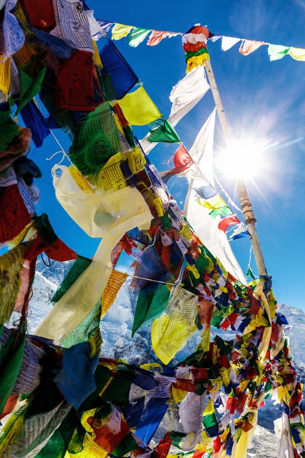 Colorful Nepalese flags stock photo. Image of himalayan - 102199350