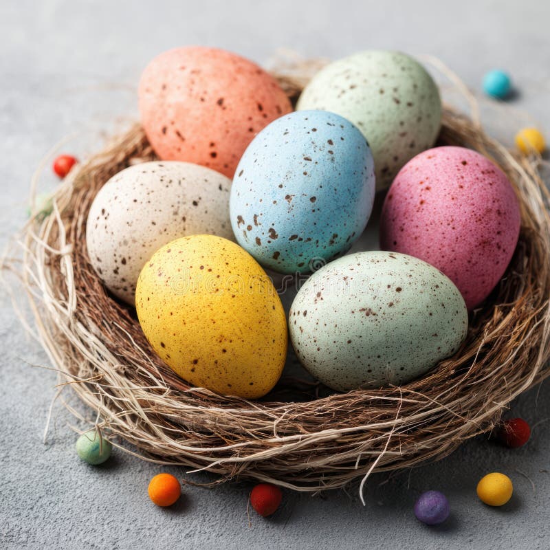 A Colorful Nest with Eggs and Candy, Perfect for Celebrating Easter Traditions. Stock Photo ...