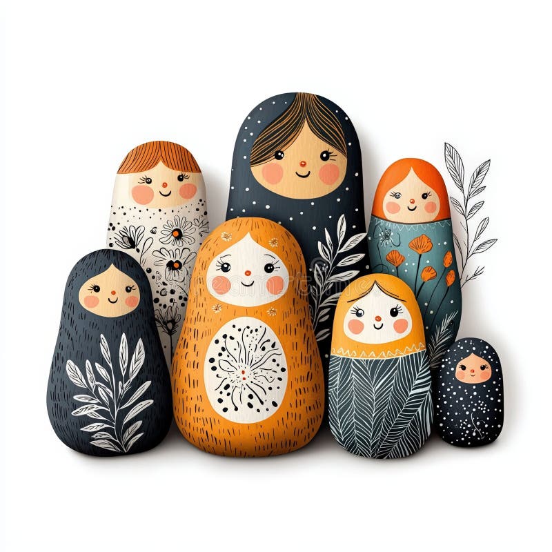 Colorful Nesting Dolls with Cheerful Faces and Floral Patterns Perfect ...
