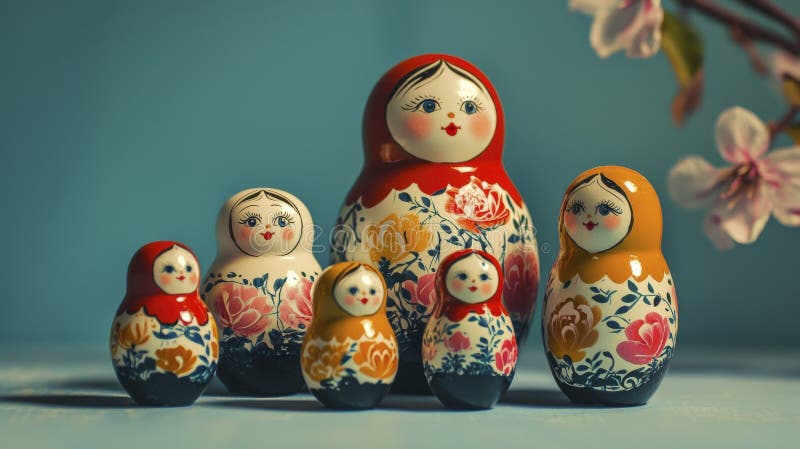 Colorful Nesting Dolls on Vibrant Background Cultural Art Display ...