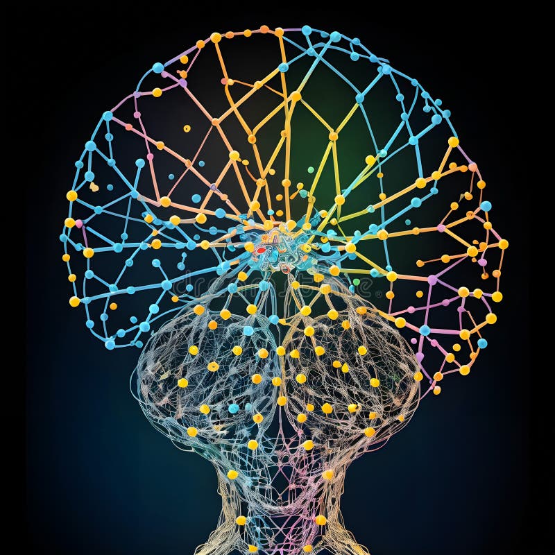 Colorful Network Brain Illustration on Dark Background Stock Photo ...