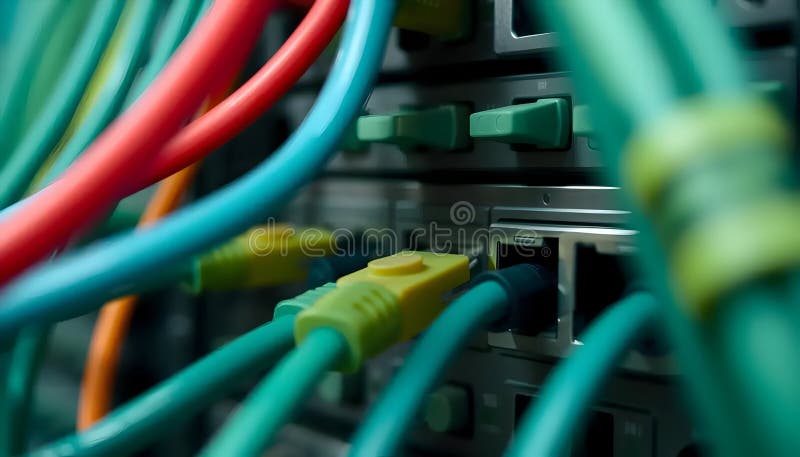 Colorful Network Cables Connect To a Data Server System Panel Stock ...