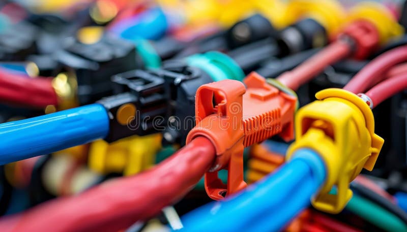 Colorful Network Cables Connected in Data Center Stock Illustration ...