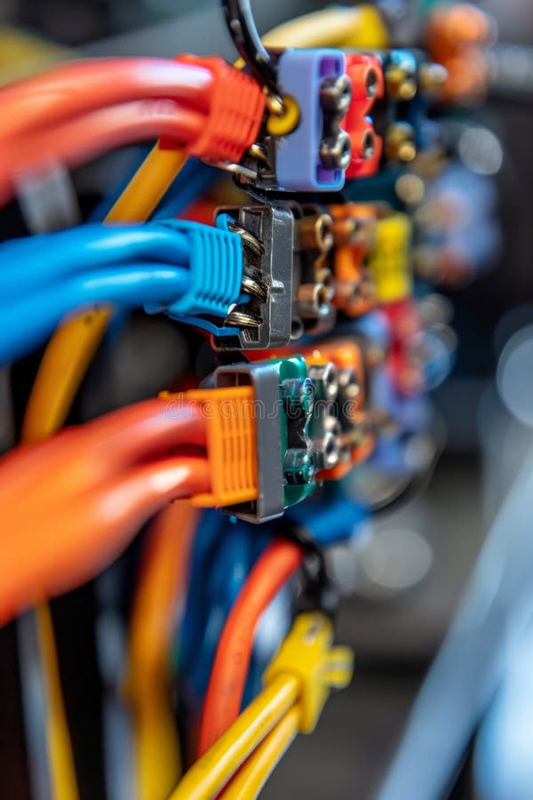 Colorful Network Cables Connected in Data Center Stock Illustration ...