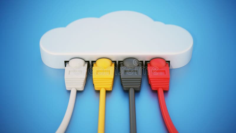 Colorful Network Cables Connected To the Cloud Shape. 3D Illustration ...