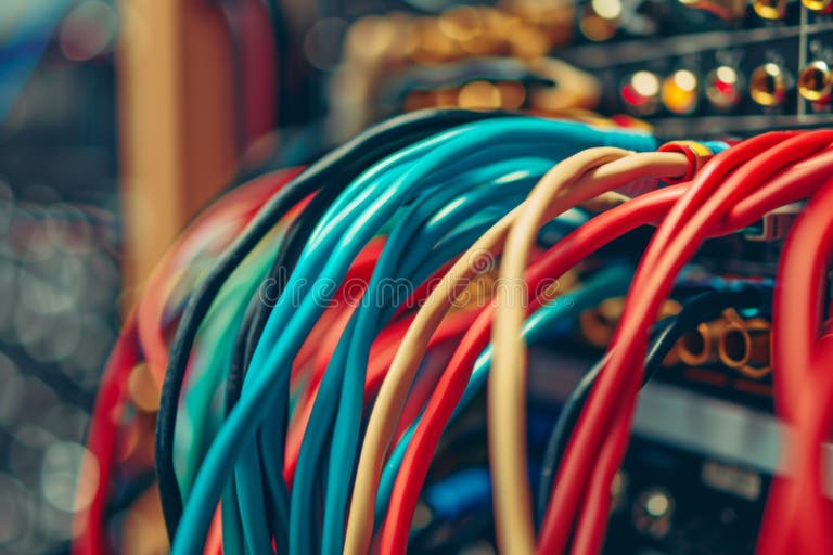 Colorful Network Cables Connected To Server for Data Transfer ...