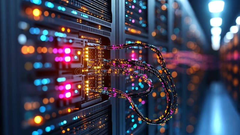 Colorful Network Cables Connected To Server Racks in a Data Center ...