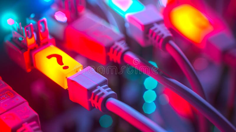Colorful Network Cables Intertwine in a Close-up View. Bright Lights ...
