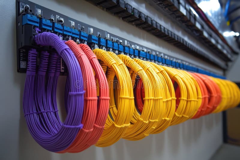 Colorful Network Cables Organized on a Rack in a Data Center Showcasing ...