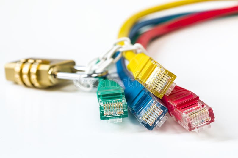 Colorful Network Cables Secured Lock with Chain Stock Image - Image of ...