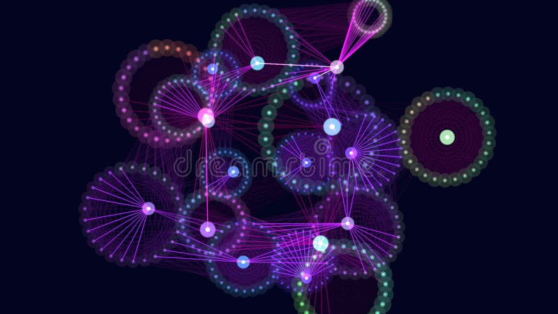 Colorful Network of Connected Circles Visualizing Data Transmission in Node-based Network Stock ...