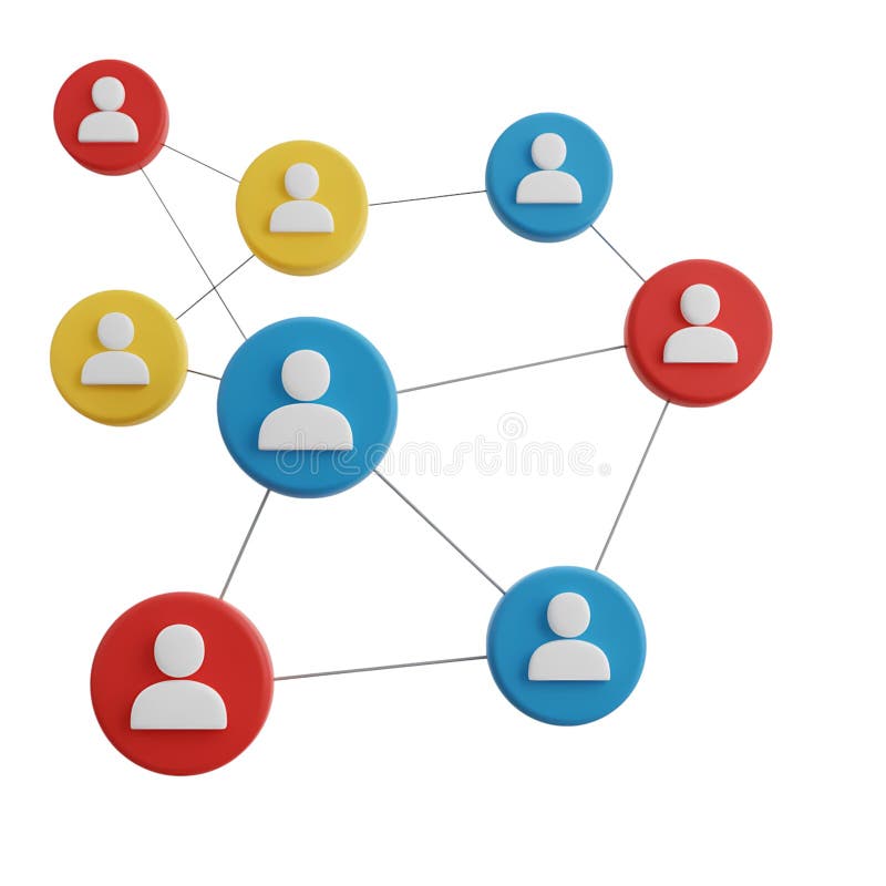 Colorful Network of Connected User Icons on a Transparent Background ...