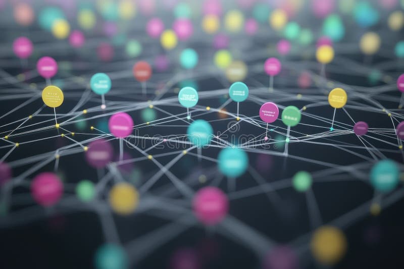 Colorful Network Diagram Showing Connections between Data Points and ...