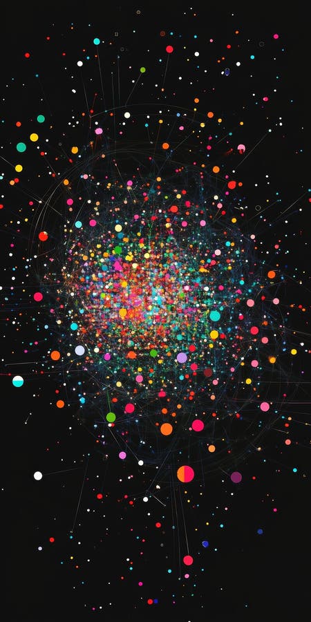 Colorful Network of Digital Data Points on a Black Background in the ...