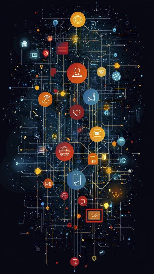 Colorful Network of Icons Representing Human Connection Stock ...