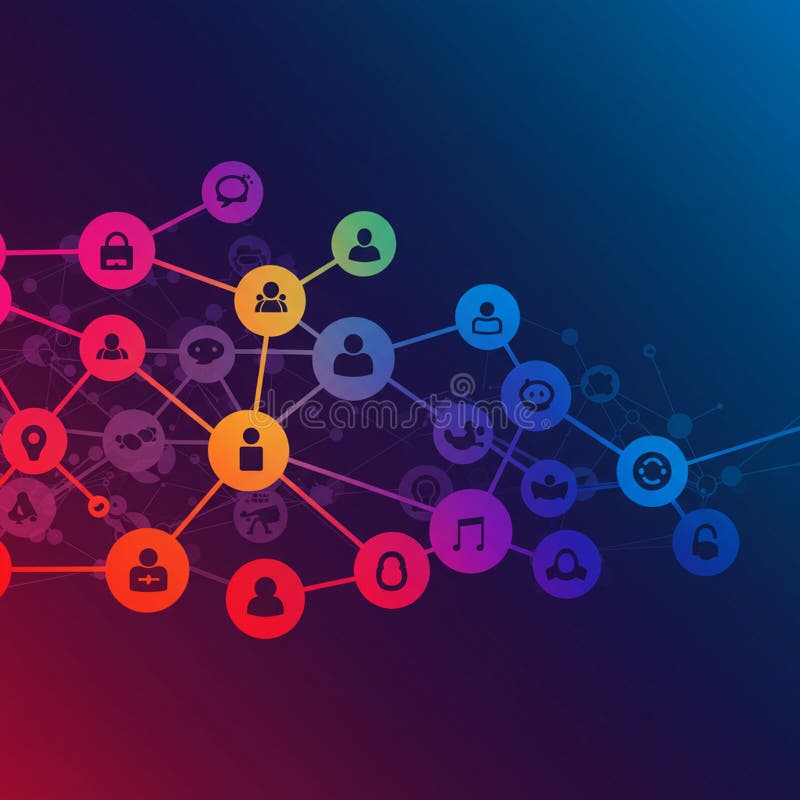 Colorful Network of Interconnected Circles on a Gradient Blue To Red ...