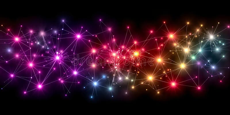 Colorful Network of Interconnected Glowing Points Against a Dark Black ...