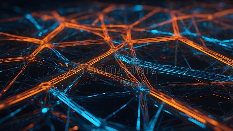 Colorful Network of Interconnected Lines Glowing in Orange and Blue ...
