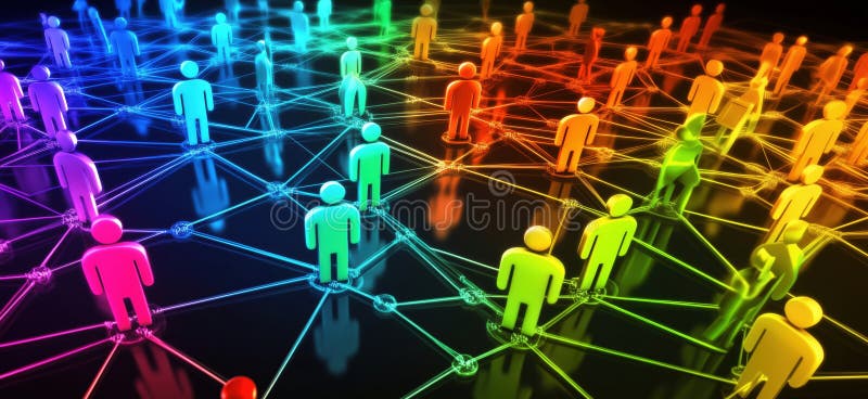 Colorful Network of Interconnected People Representing Social ...