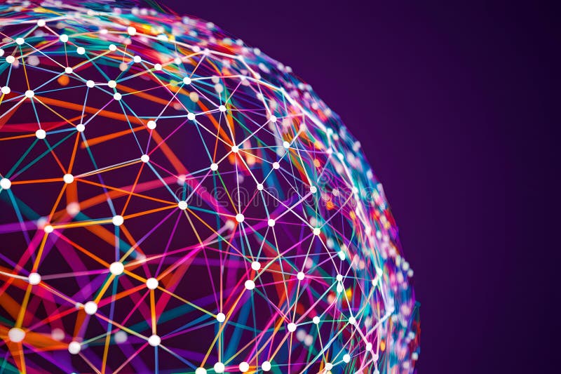 Colorful Network of Interconnected Points, Mesh Structure, Deep Purple ...