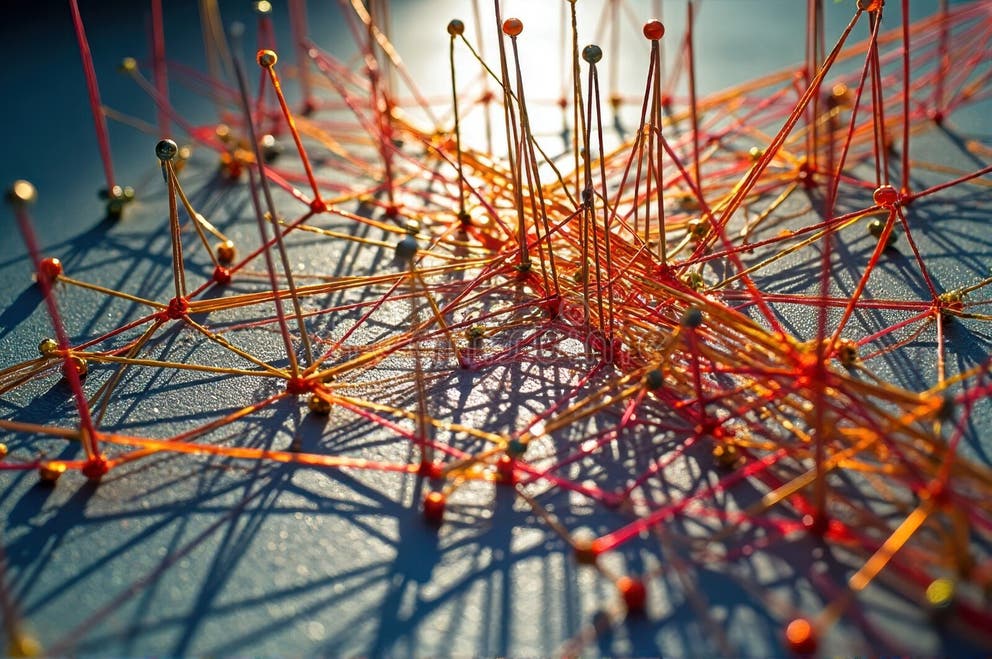 Colorful Network of Interconnected Strings and Pins Casting Shadows ...