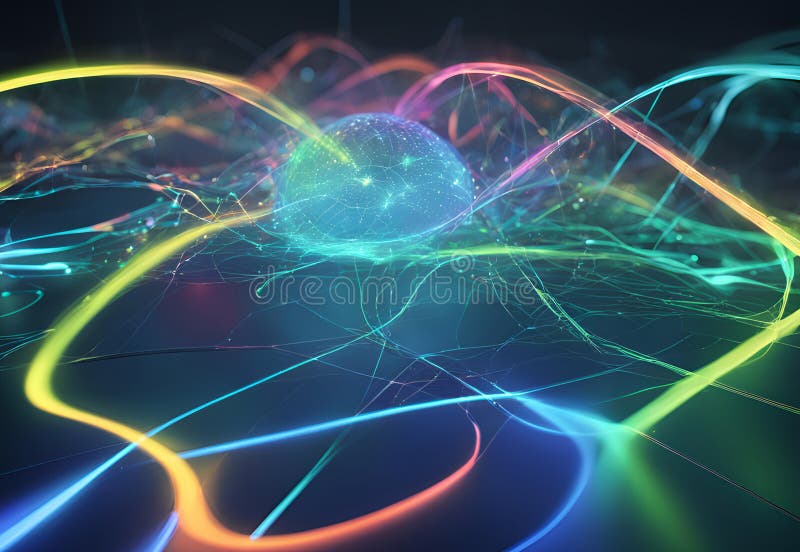 Colorful Network Nodes Connected by Neon Lights Stock Illustration ...