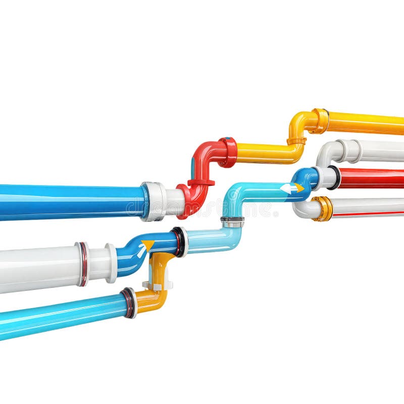 Colorful Network of Pipes Displaying Fluid Movement in a Modern ...