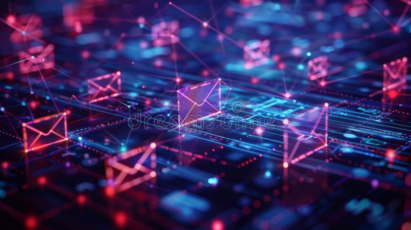 Digital Communication Network Represented through Vibrant Neon Colors ...