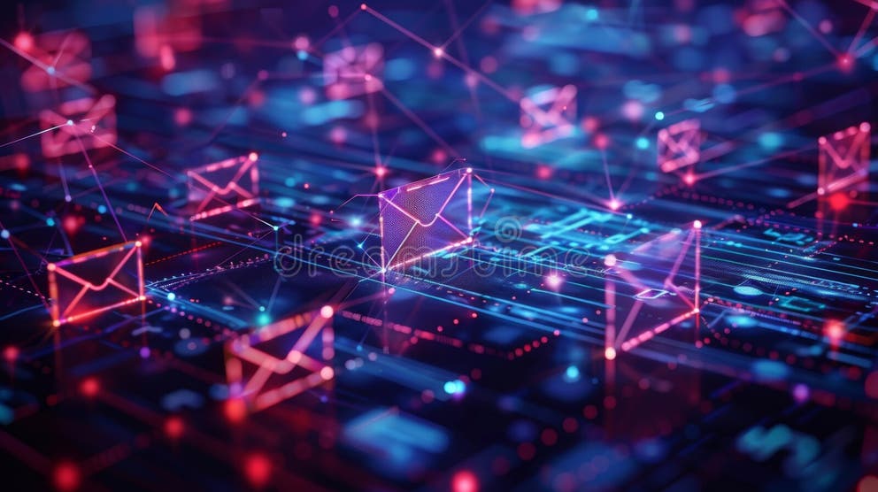 Digital Communication Network Represented through Vibrant Neon Colors ...