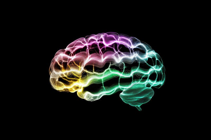 Colorful Neural Brain Waves on Black Background Stock Illustration ...