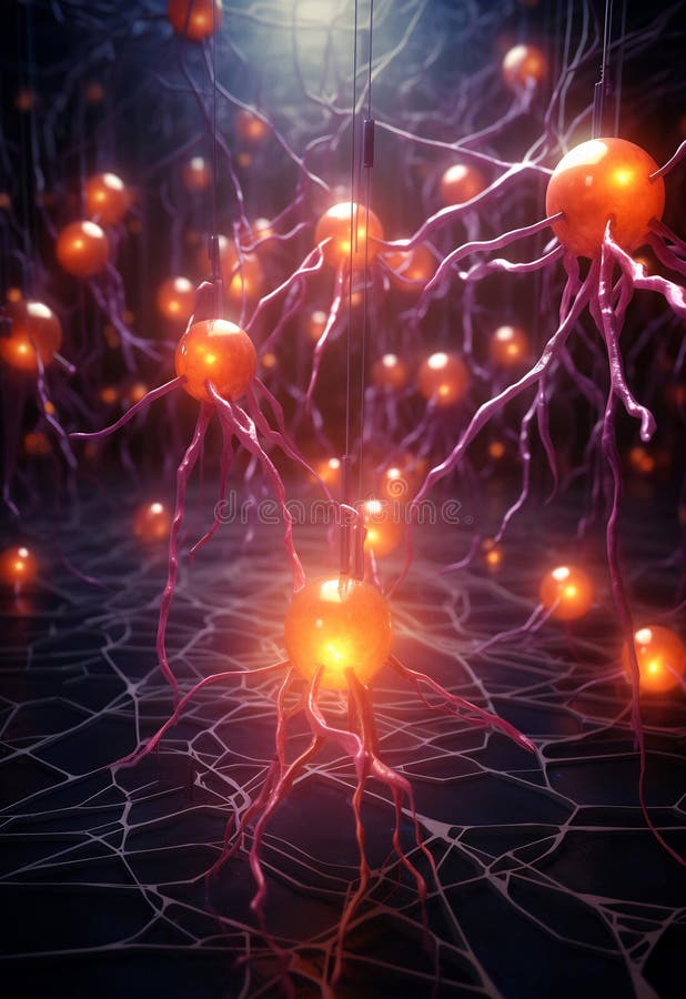 Colorful Neural Network Cells with Connecting Lines Stock Illustration ...