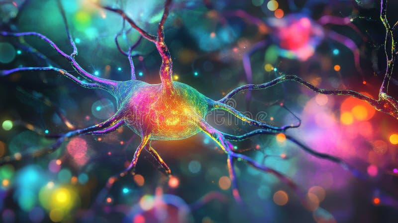 Colorful Neural Network: Glowing Brain Neurons in a Vibrant Neural Web ...