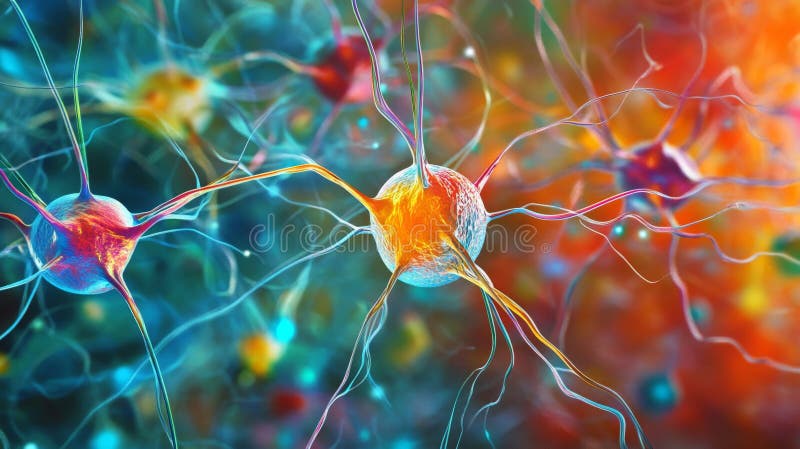 Colorful Neural Network with Synapses and Neurons Displaying Complex ...