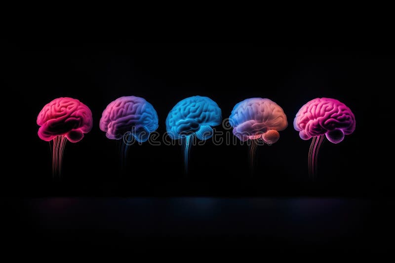 Colorful Neural Network: Vibrant Brain Models on Black Background Stock ...