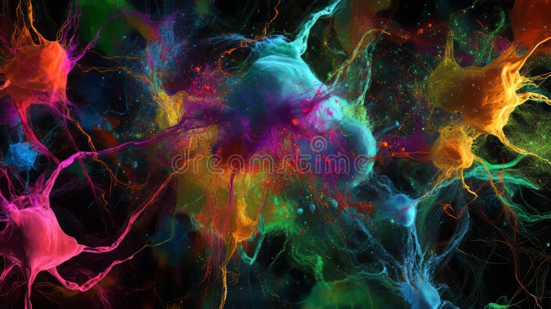 Colorful Neuron Cells Illustration. Brain Activity Concept. Science ...