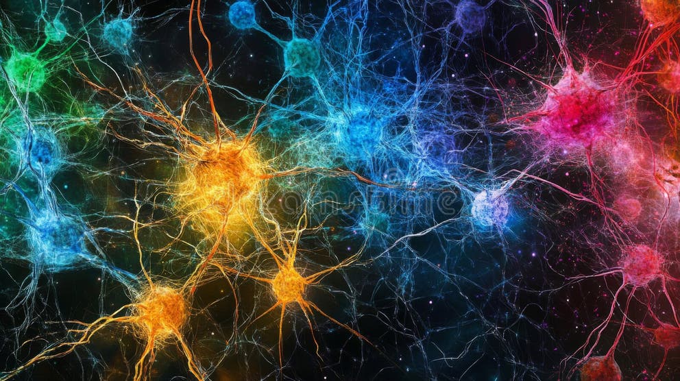 Colorful Neuron Network Interconnected in a Cosmic Scene Stock ...