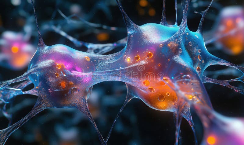 Colorful Neurons with Glowing Synapses in Abstract Biological ...