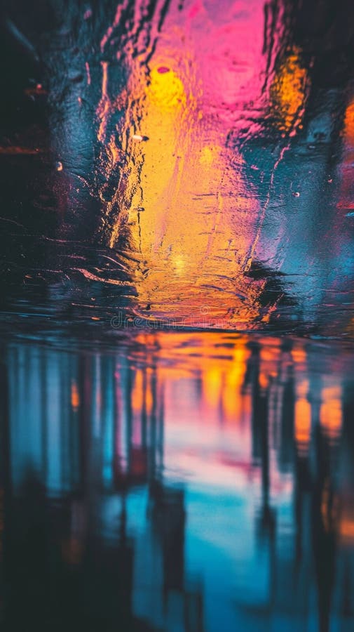 Colorful Night City Reflection in Rain Stock Illustration ...