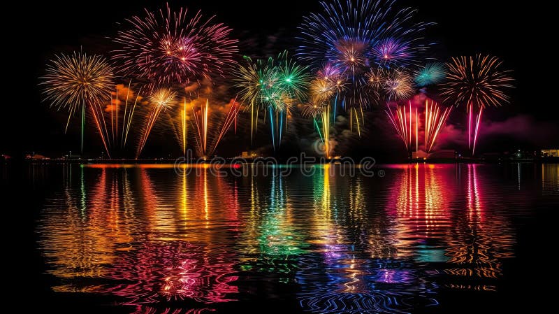 Colorful night fireworks. stock illustration. Illustration of abstract ...