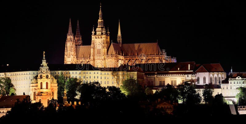 Colorful Night Prague Gothic Castle Stock Photo - Image of medieval ...