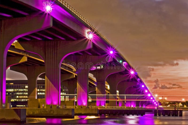 Colorful Night View of City of Miami Florida Stock Photo - Image of ...