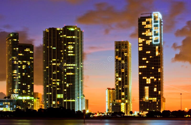 Colorful Night View of City of Miami Florida Stock Photo - Image of ...