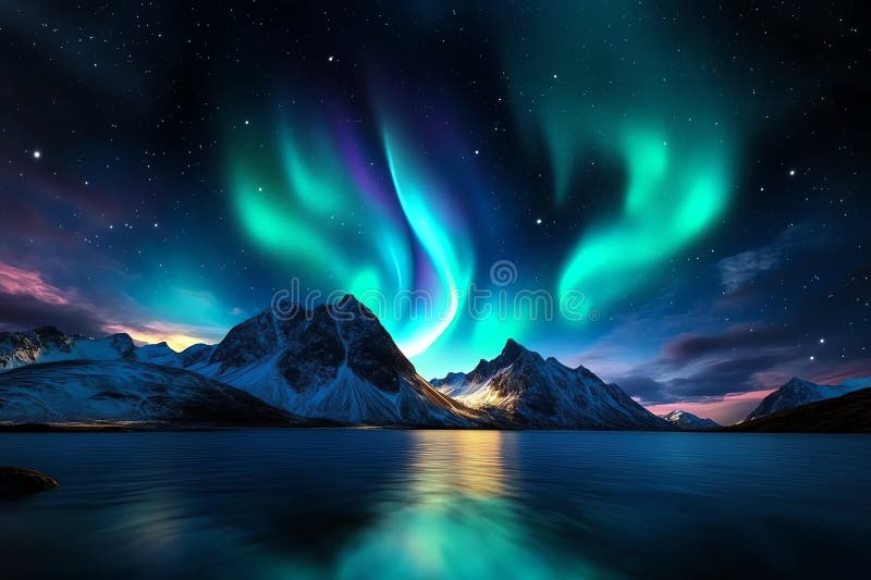 A Colorful Northern Lights Scene with Abstract Shapes and Patterns ...