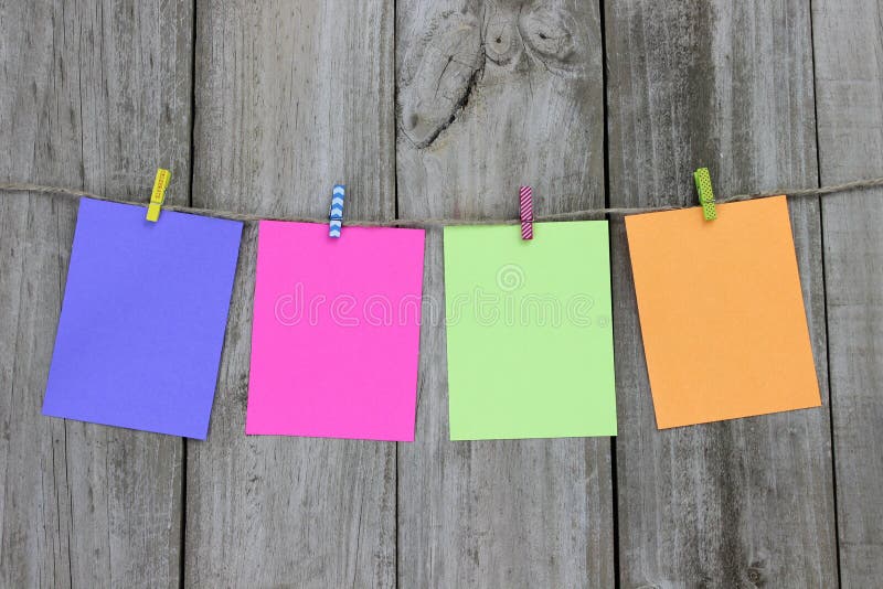 Sticky Notes on a Clothes Line Stock Photo - Image of notebook, blue ...