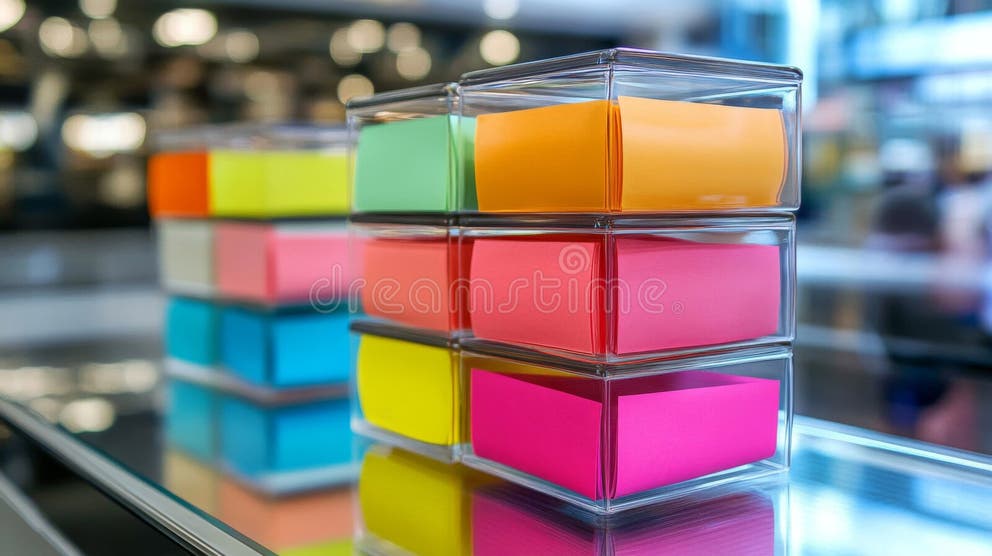 Colorful Note Pads Stacked in Clear Containers Stock Illustration ...