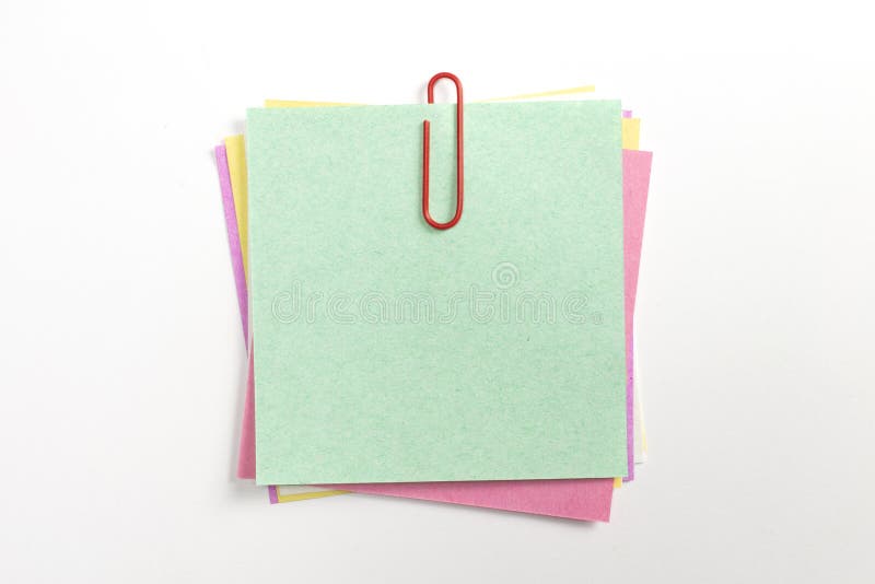 Colorful Note Paper Pin with Red Paper Clips and Isolated on White ...