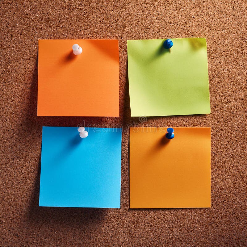 Colorful Note Papers. Post it Notes on Cork Board Stock Illustration ...