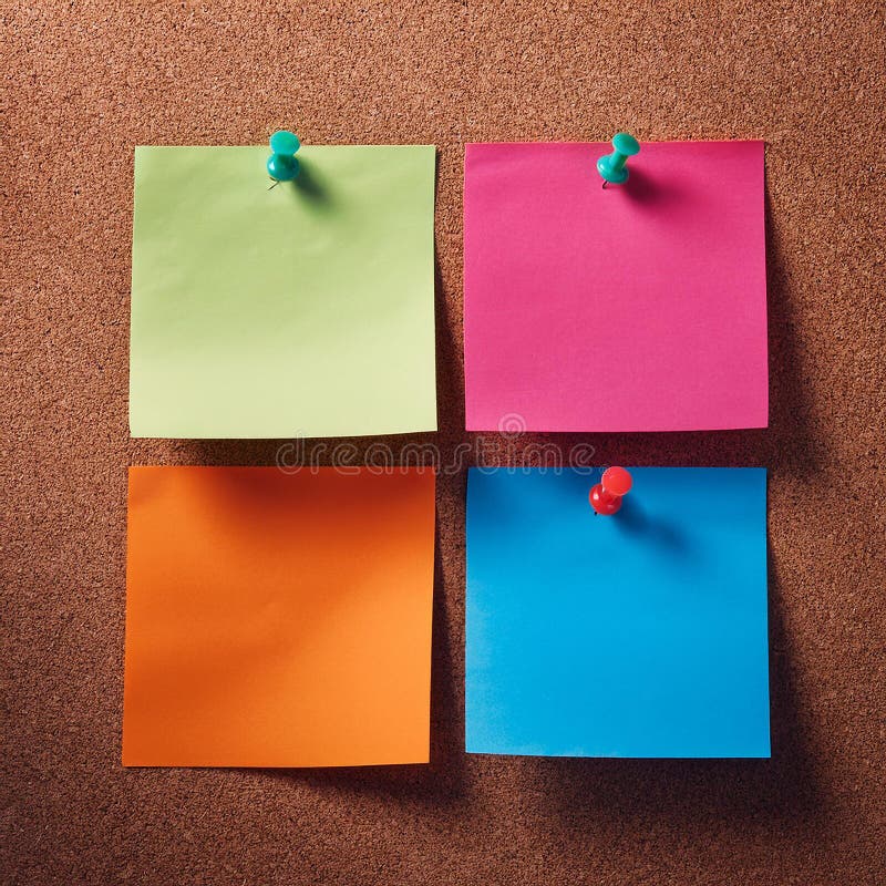 Colorful Note Papers. Post it Notes on Cork Board Stock Illustration ...