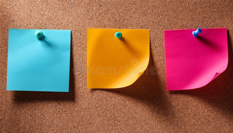 Colorful Note Papers. Post it Notes on Cork Board Stock Illustration ...